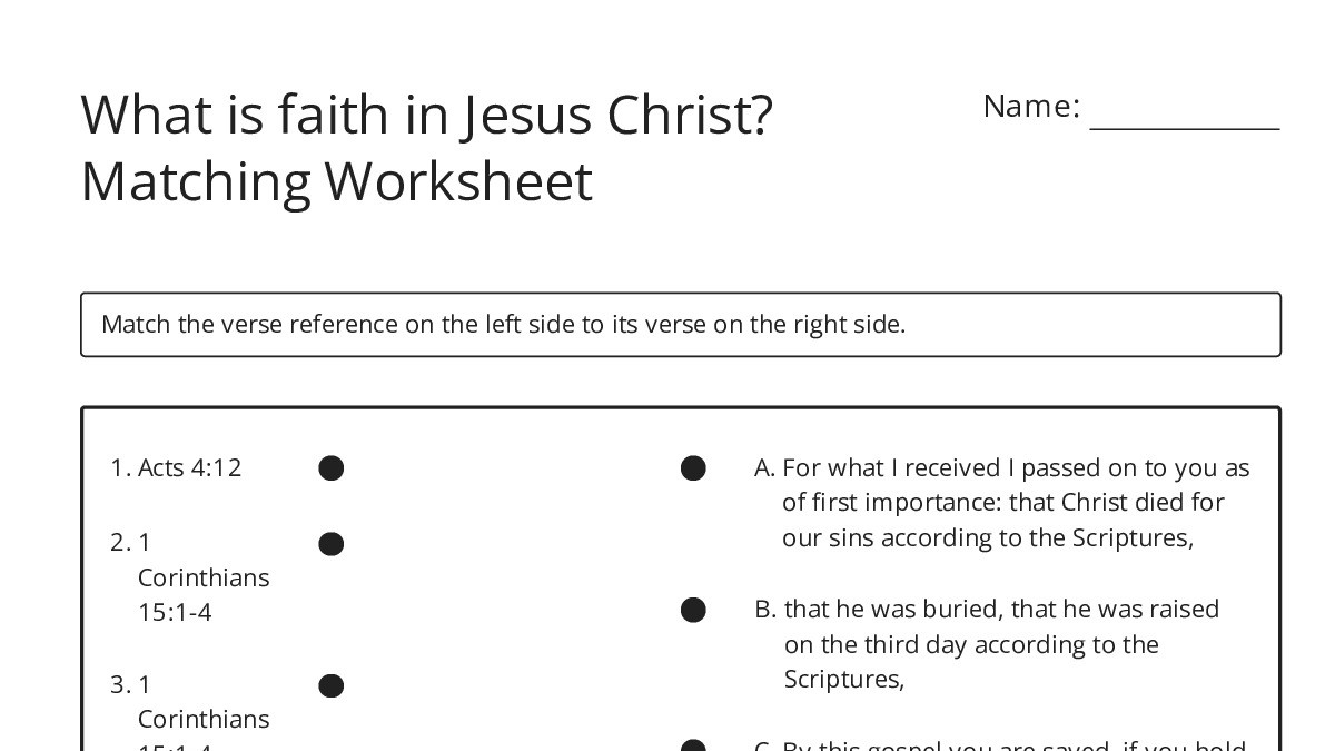 What is faith in Jesus Christ?Matching Worksheet - My Worksheet Maker ...