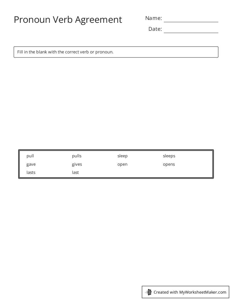 Pronoun Verb Agreement - My Worksheet Maker: Create Your Own Worksheets