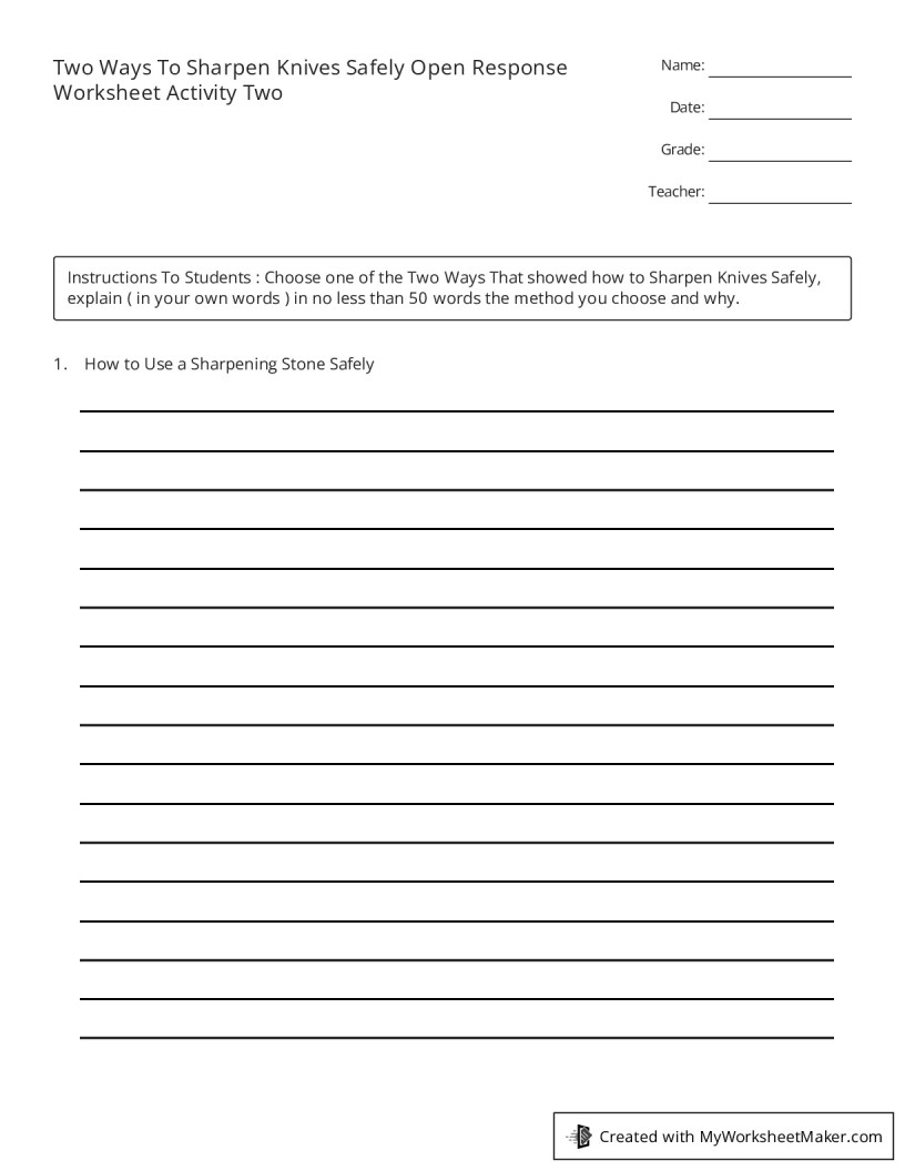 Two Ways To Sharpen Knives Safely Open Response Worksheet Activity Two ...