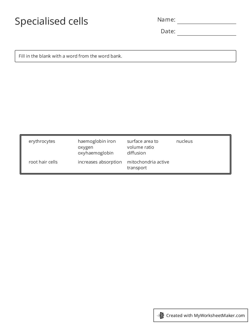 Specialised cells - My Worksheet Maker: Create Your Own Worksheets