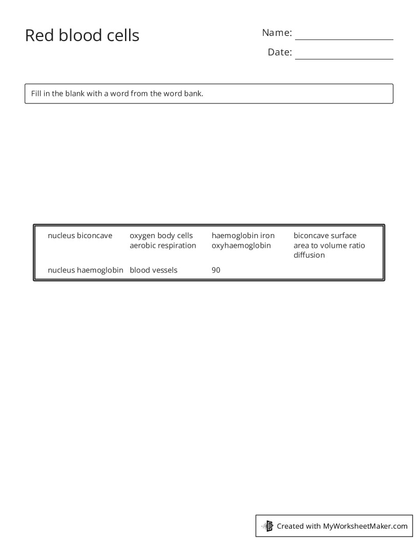 Red blood cells - My Worksheet Maker: Create Your Own Worksheets
