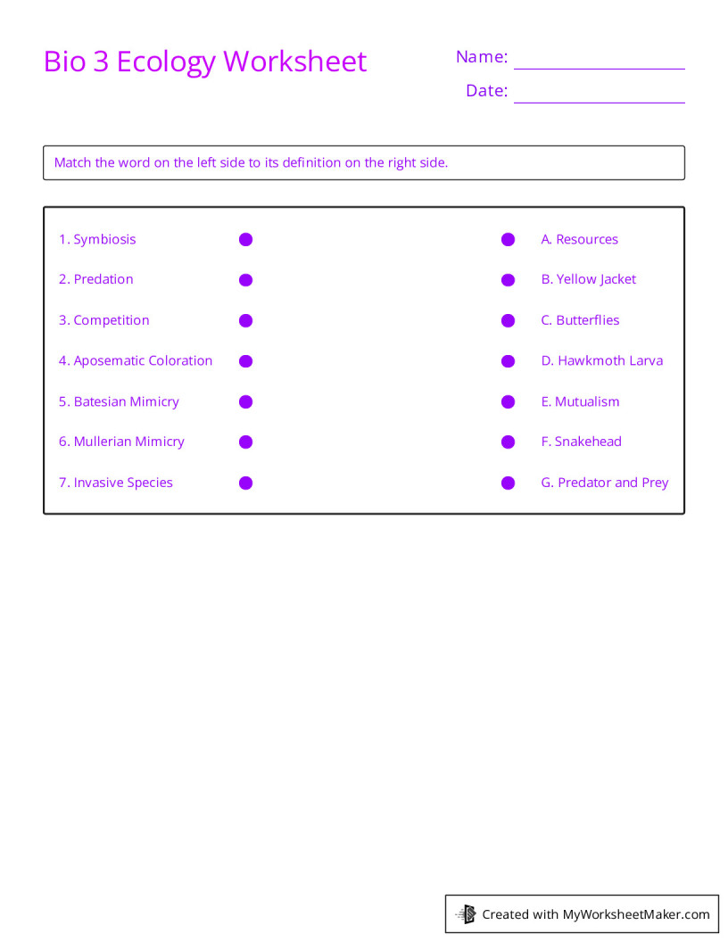 Bio 3 Ecology Worksheet - My Worksheet Maker: Create Your Own Worksheets