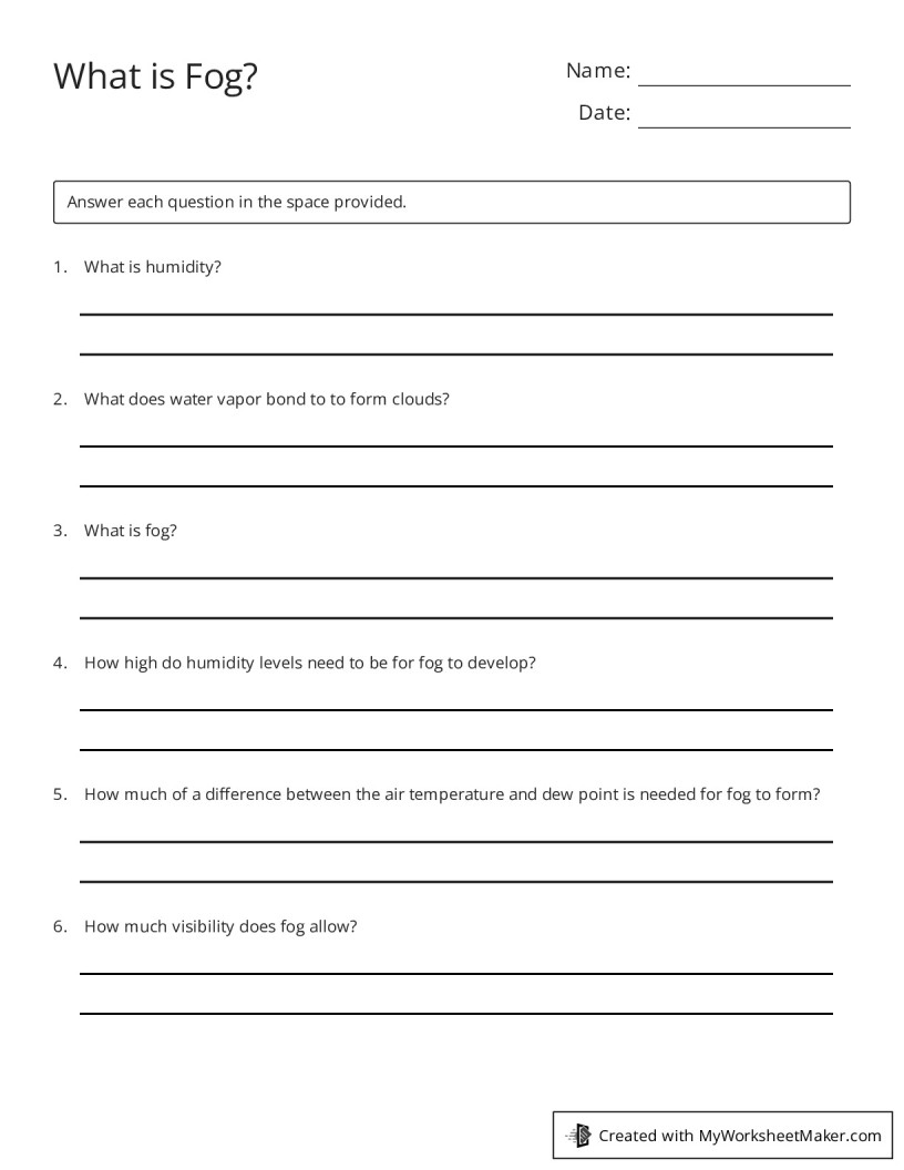 What is Fog? - My Worksheet Maker: Create Your Own Worksheets