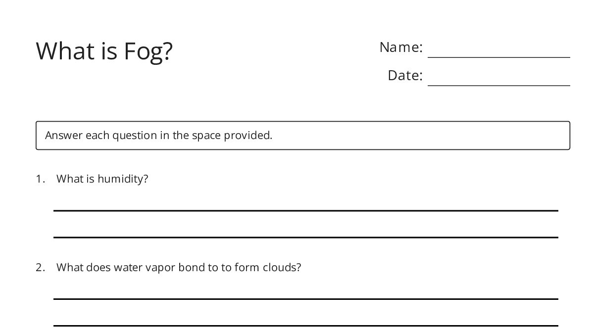 What is Fog? - My Worksheet Maker: Create Your Own Worksheets