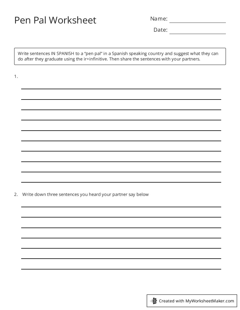 Pen Pal Worksheet - My Worksheet Maker: Create Your Own Worksheets