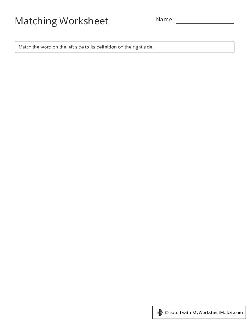 Matching Worksheet - My Worksheet Maker: Create Your Own Worksheets