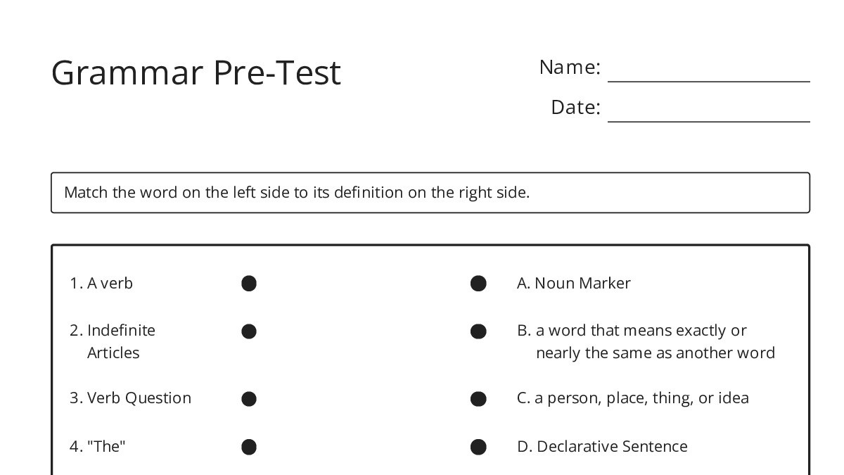 Grammar Pre-Test - My Worksheet Maker: Create Your Own Worksheets