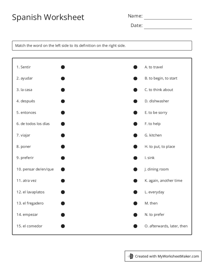 Spanish Worksheet - My Worksheet Maker: Create Your Own Worksheets