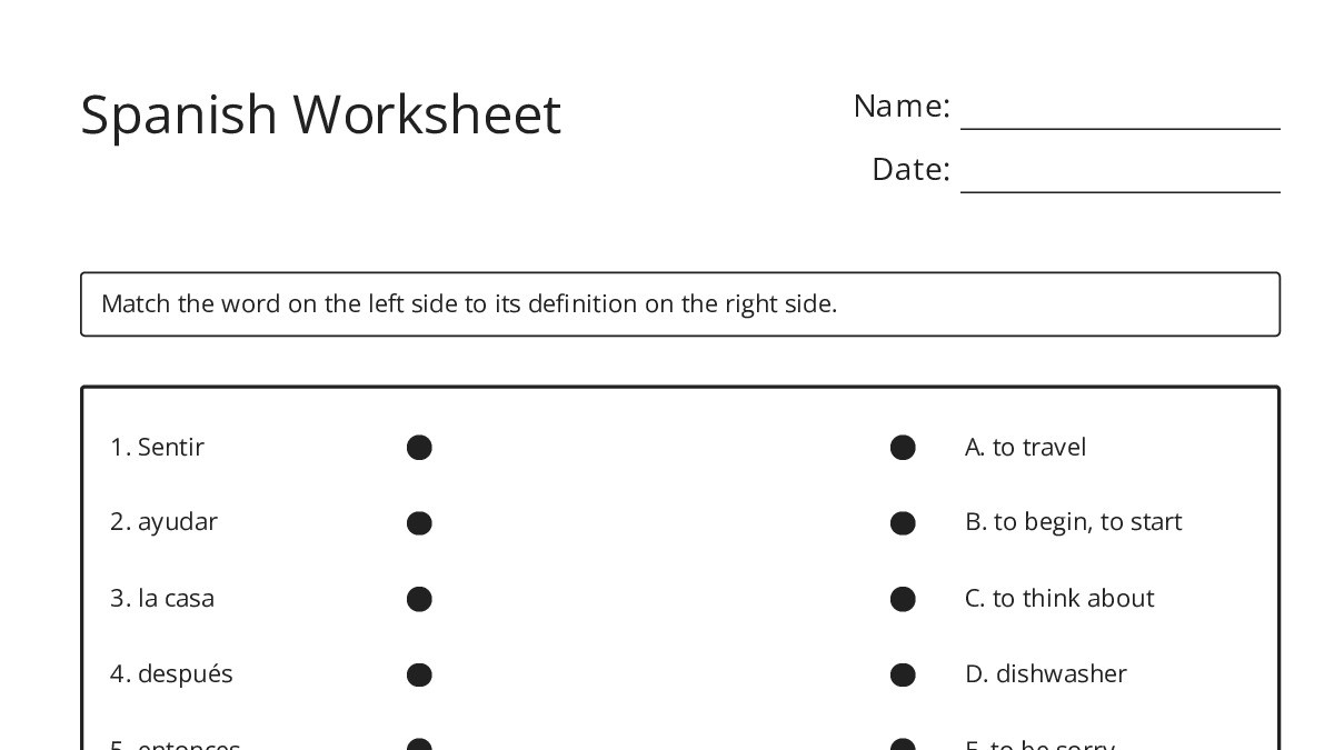 Spanish Worksheet - My Worksheet Maker: Create Your Own Worksheets