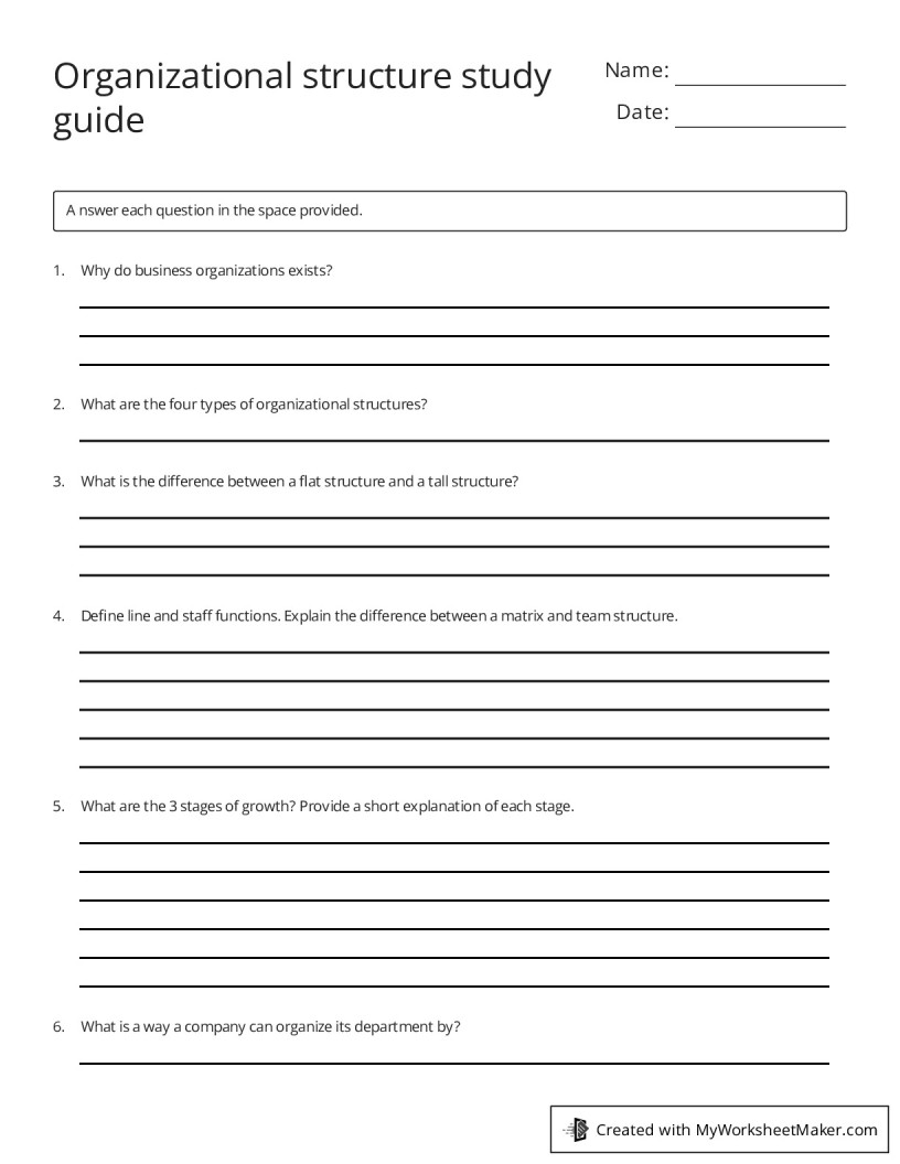 Organizational structure study guide - My Worksheet Maker: Create Your ...