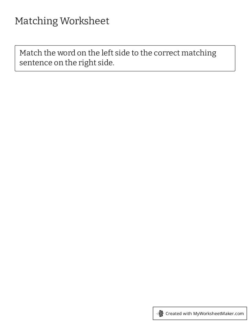 Matching Worksheet - My Worksheet Maker: Create Your Own Worksheets