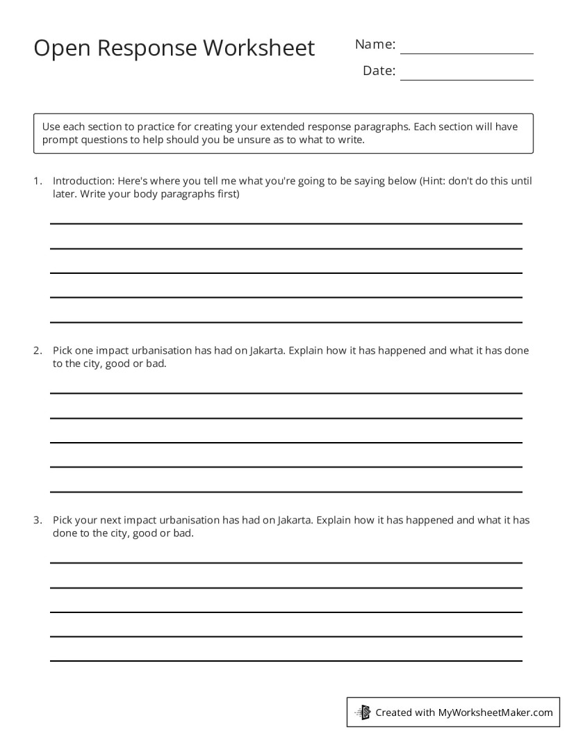 Open Response Worksheet - My Worksheet Maker: Create Your Own Worksheets
