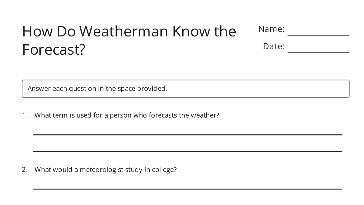 How Do Weatherman Know the Forecast? - My Worksheet Maker: Create Your ...