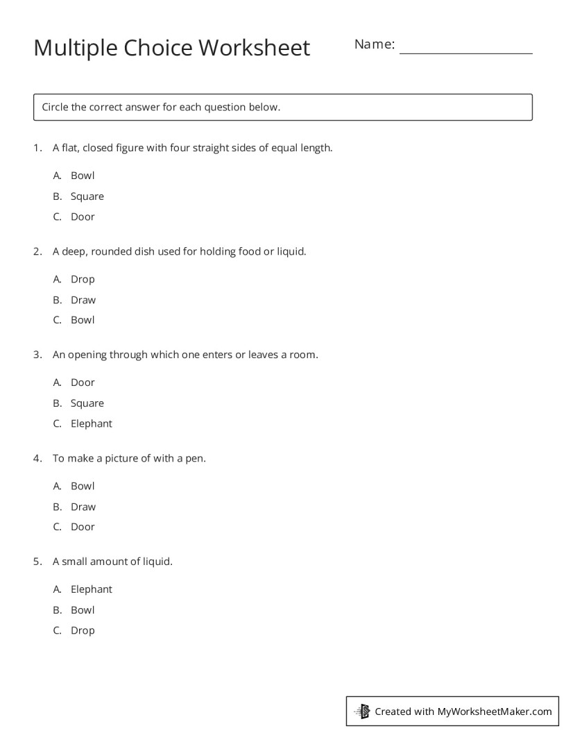 Multiple Choice Worksheet - My Worksheet Maker: Create Your Own Worksheets