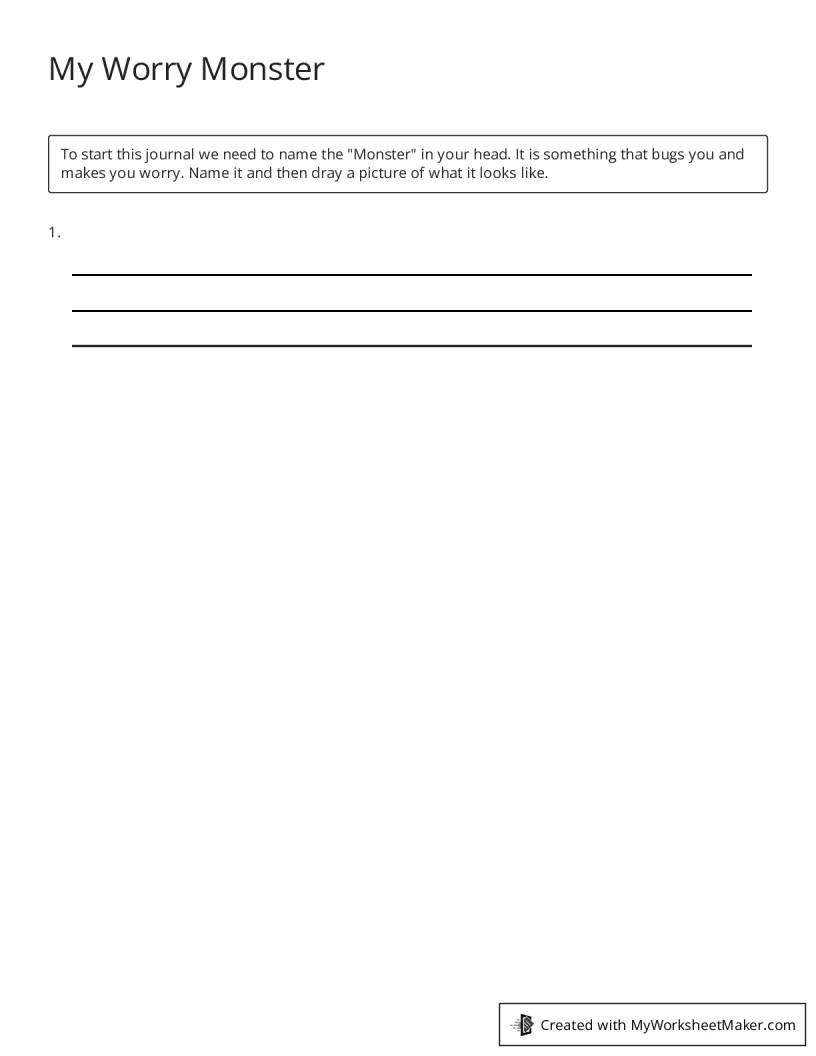 My Worry Monster - My Worksheet Maker: Create Your Own Worksheets