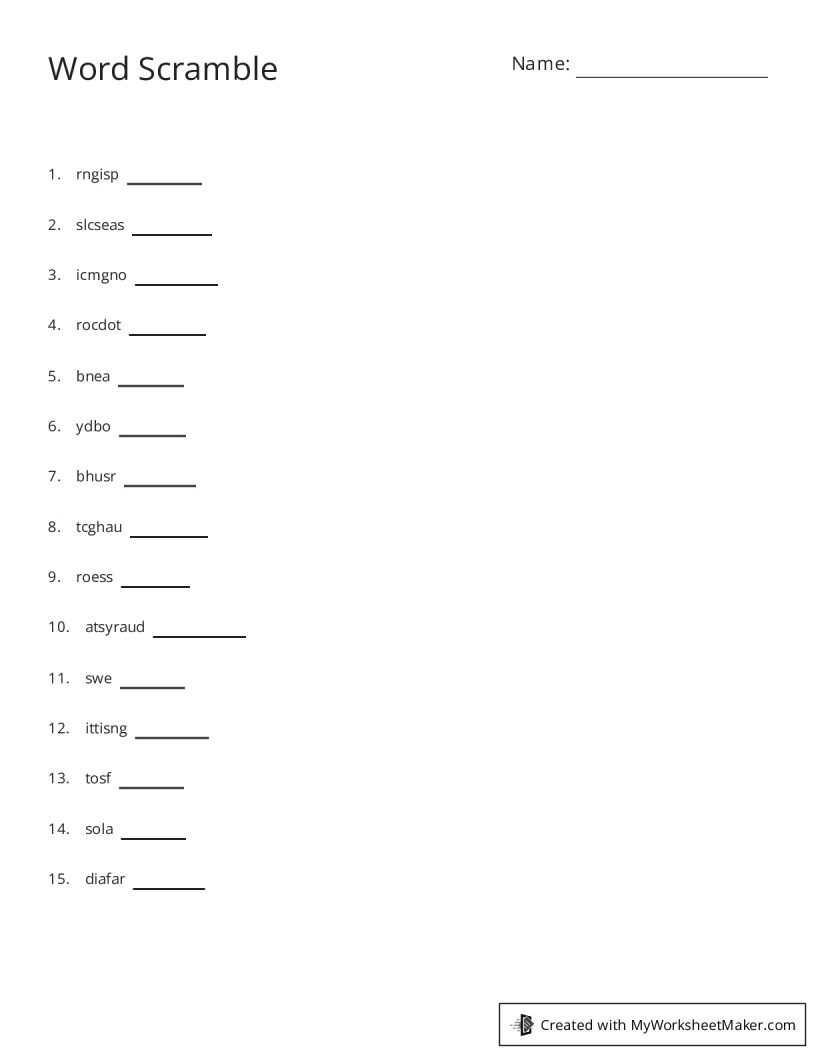 Word Scramble - My Worksheet Maker: Create Your Own Worksheets