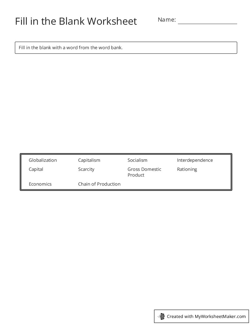 Fill in the Blank Worksheet - My Worksheet Maker: Create Your Own ...
