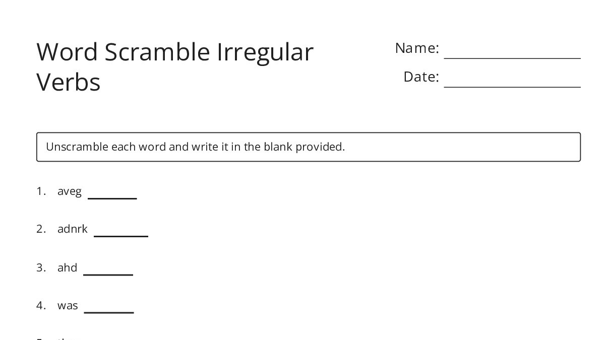 Word Scramble Irregular Verbs - My Worksheet Maker: Create Your Own ...