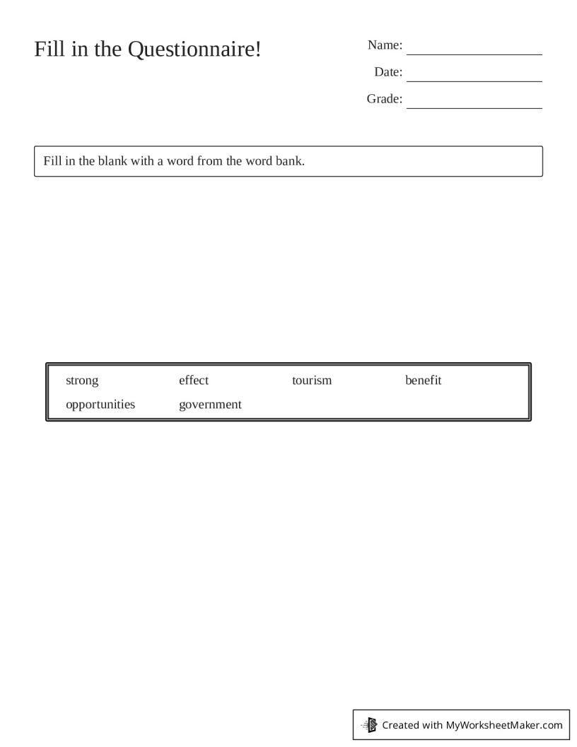 Fill in the Questionnaire! - My Worksheet Maker: Create Your Own Worksheets