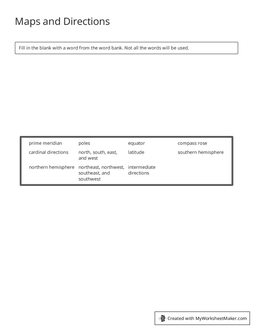 Maps and Directions - My Worksheet Maker: Create Your Own Worksheets