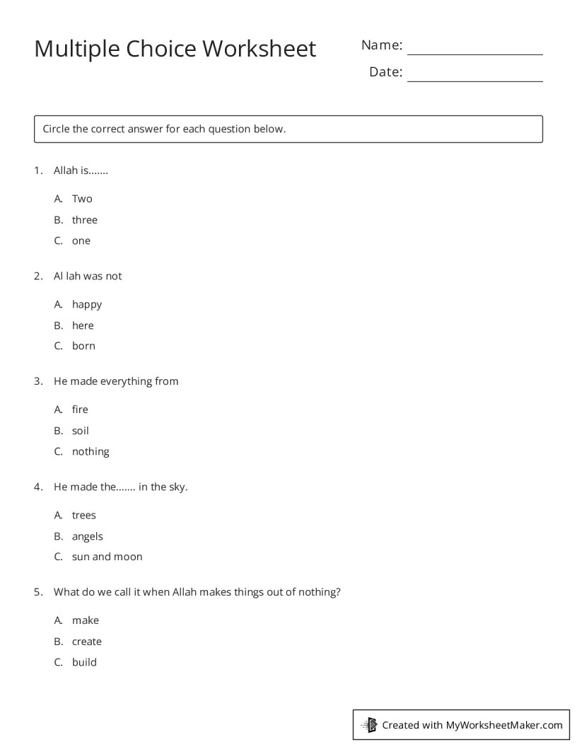 Multiple Choice Worksheet - My Worksheet Maker: Create Your Own Worksheets