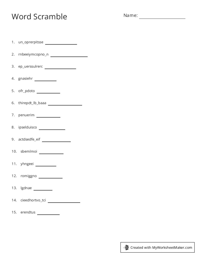 Word Scramble - My Worksheet Maker: Create Your Own Worksheets