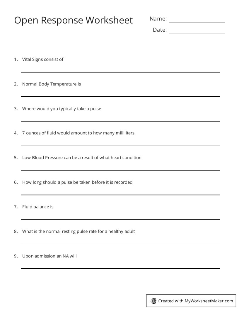 Open Response Worksheet - My Worksheet Maker: Create Your Own Worksheets