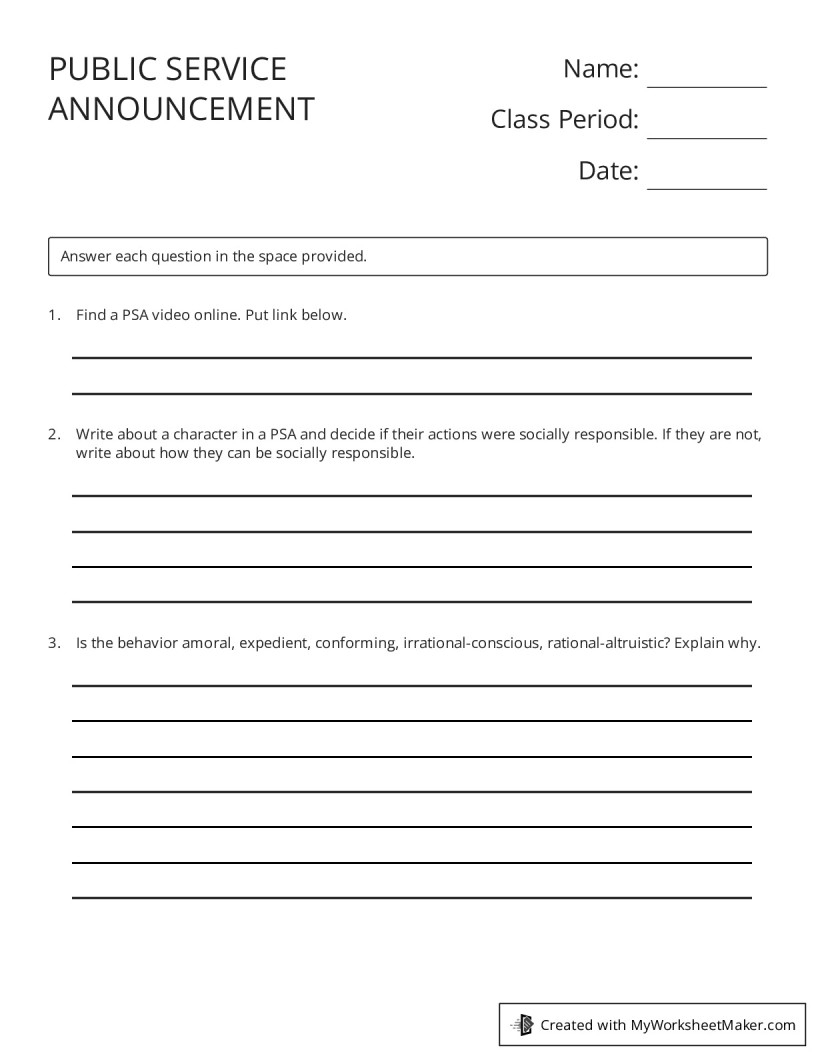 PUBLIC SERVICE ANNOUNCEMENT - My Worksheet Maker: Create Your Own ...