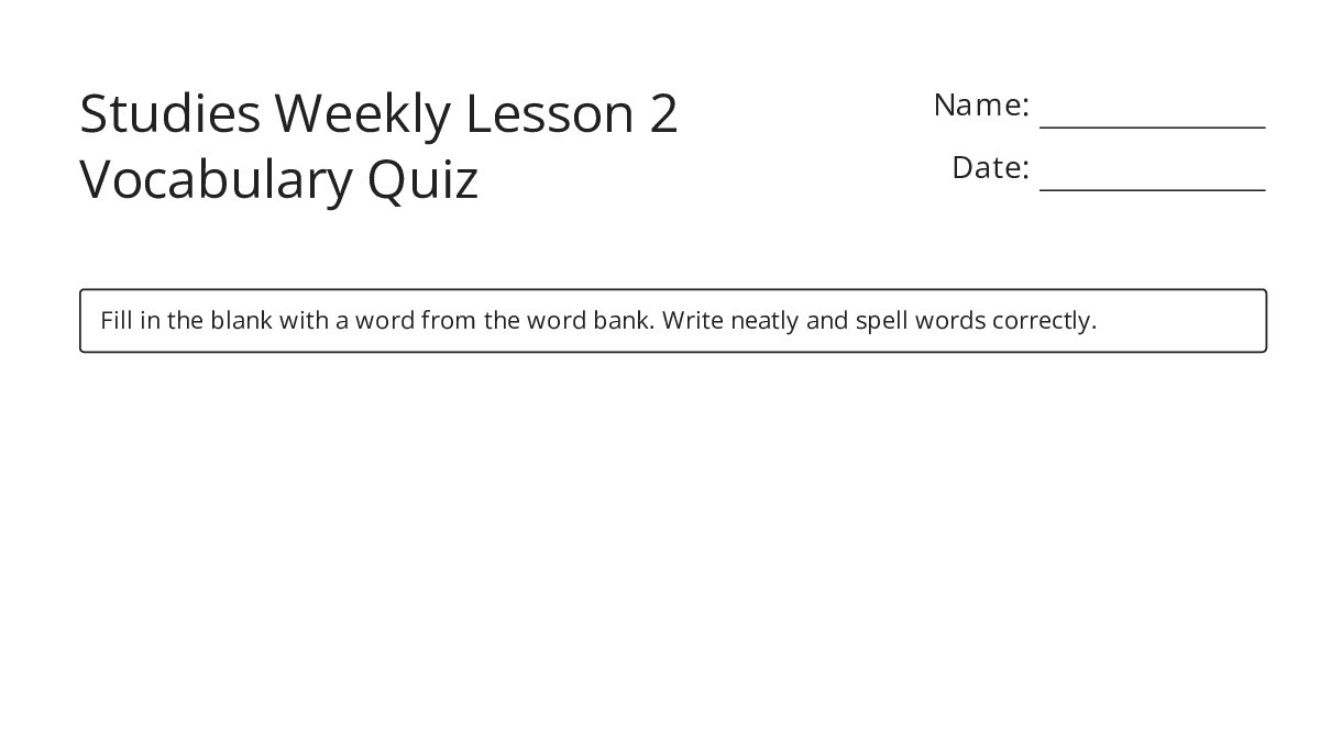 Studies Weekly Lesson 2 Vocabulary Quiz - My Worksheet Maker: Create ...