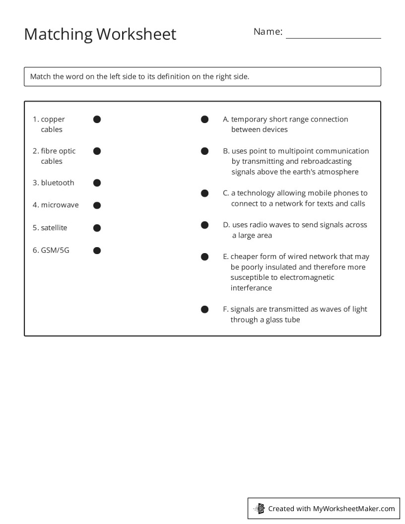 Matching Worksheet - My Worksheet Maker: Create Your Own Worksheets