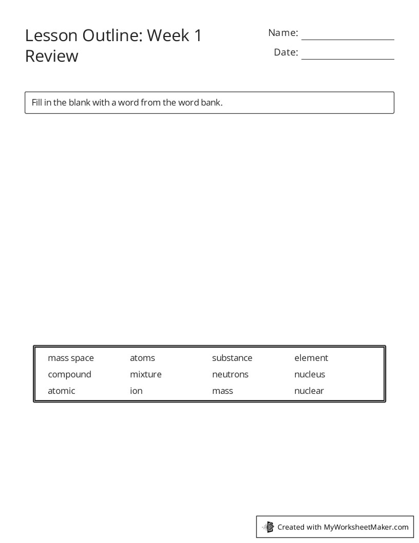 Lesson Outline: Week 1 Review - My Worksheet Maker: Create Your Own ...