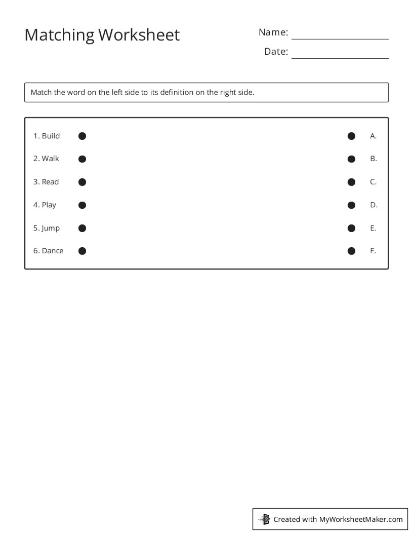 Matching Worksheet - My Worksheet Maker: Create Your Own Worksheets