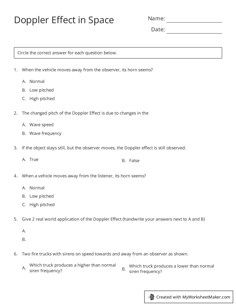Doppler Effect Worksheet