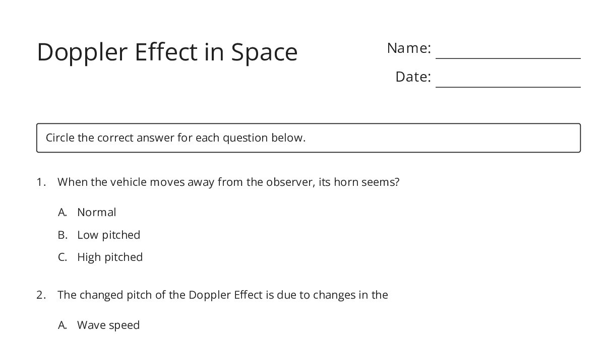 Doppler Effect in Space - My Worksheet Maker: Create Your Own Worksheets