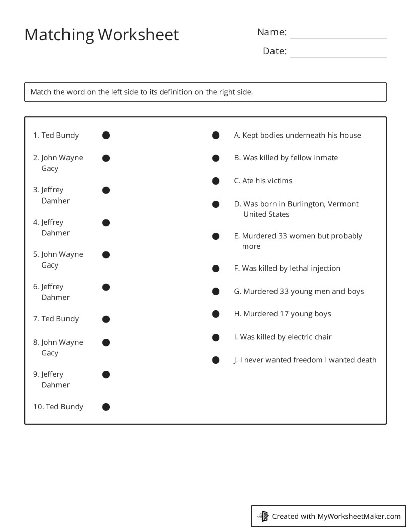 Matching Worksheet - My Worksheet Maker: Create Your Own Worksheets