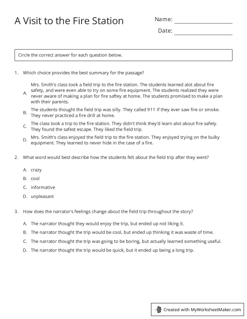 A Visit to the Fire Station - My Worksheet Maker: Create Your Own ...