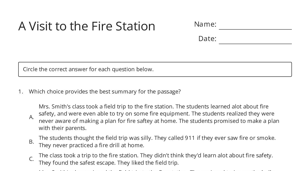 A Visit to the Fire Station - My Worksheet Maker: Create Your Own ...