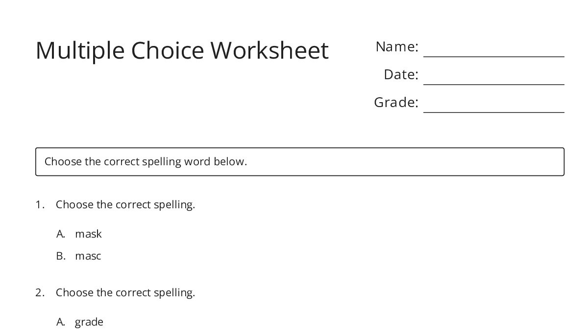 Multiple Choice Worksheet - My Worksheet Maker: Create Your Own Worksheets