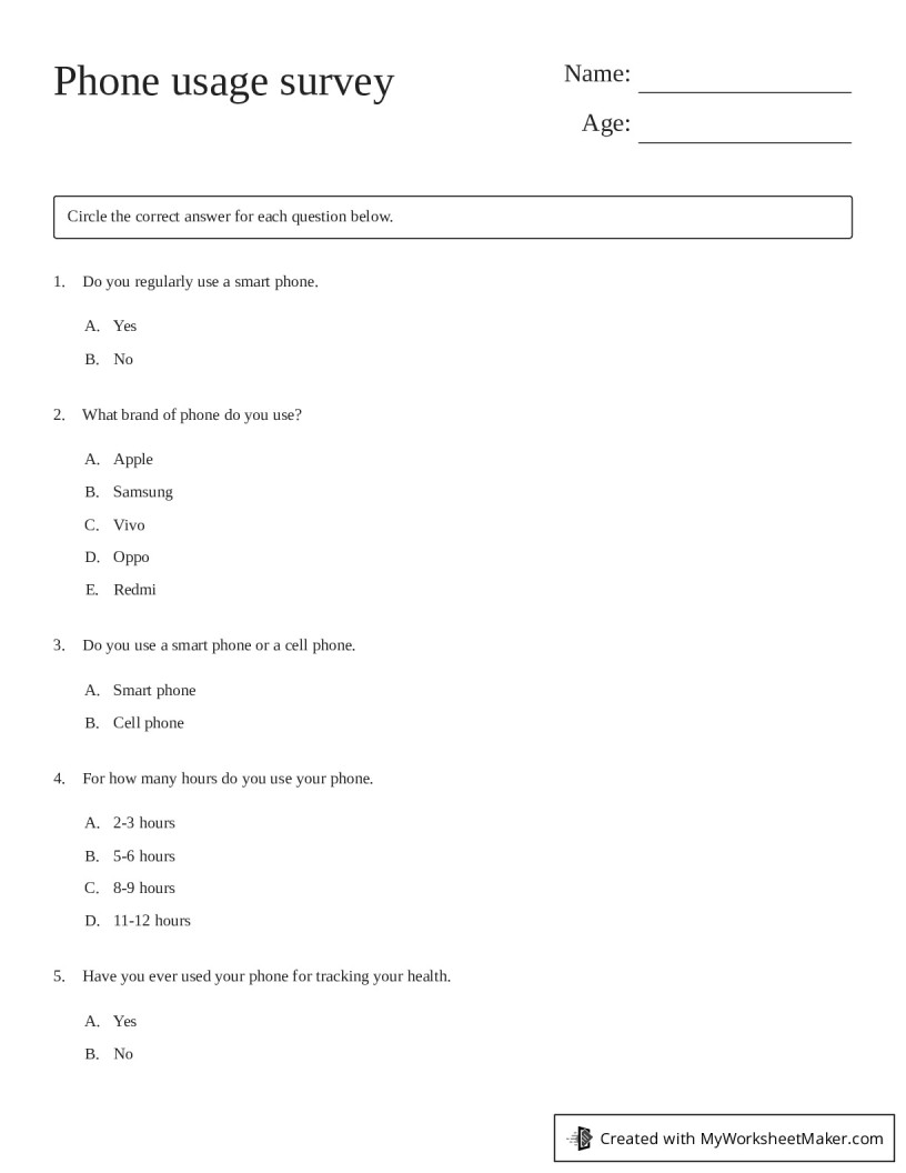 Phone usage survey - My Worksheet Maker: Create Your Own Worksheets