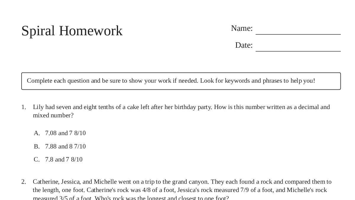 Spiral Homework - My Worksheet Maker: Create Your Own Worksheets