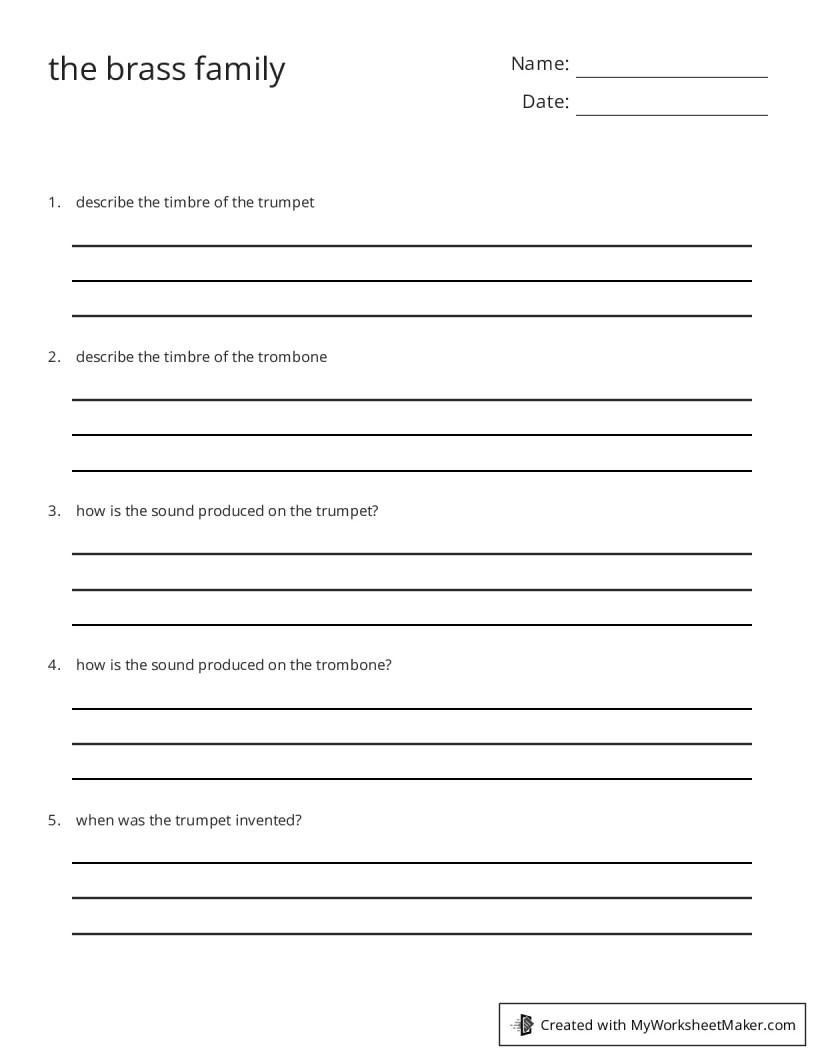 the brass family - My Worksheet Maker: Create Your Own Worksheets