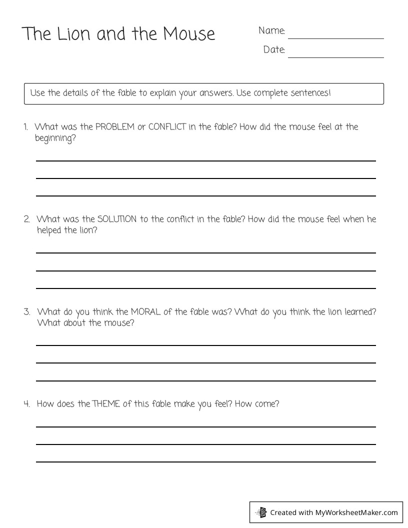 The Lion and the Mouse - My Worksheet Maker: Create Your Own Worksheets