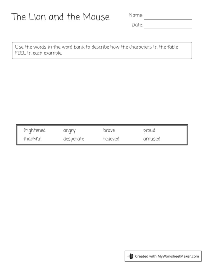 The Lion and the Mouse - My Worksheet Maker: Create Your Own Worksheets