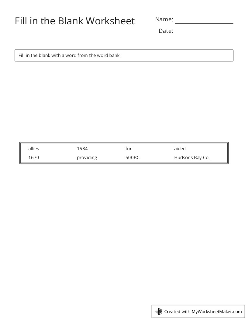 Fill in the Blank Worksheet - My Worksheet Maker: Create Your Own ...