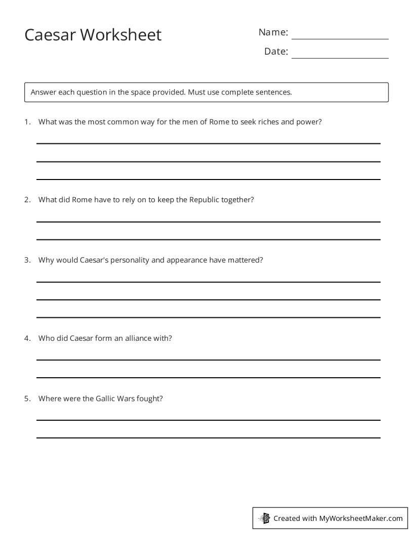 Caesar Worksheet - My Worksheet Maker: Create Your Own Worksheets