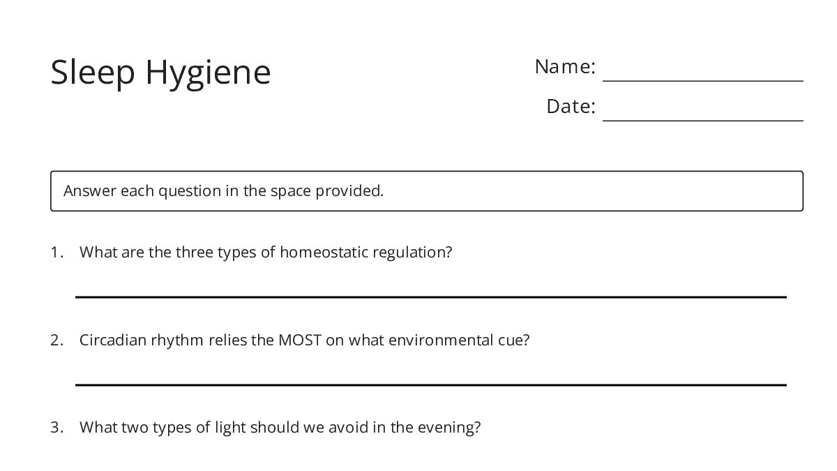 Sleep Hygiene - My Worksheet Maker: Create Your Own Worksheets