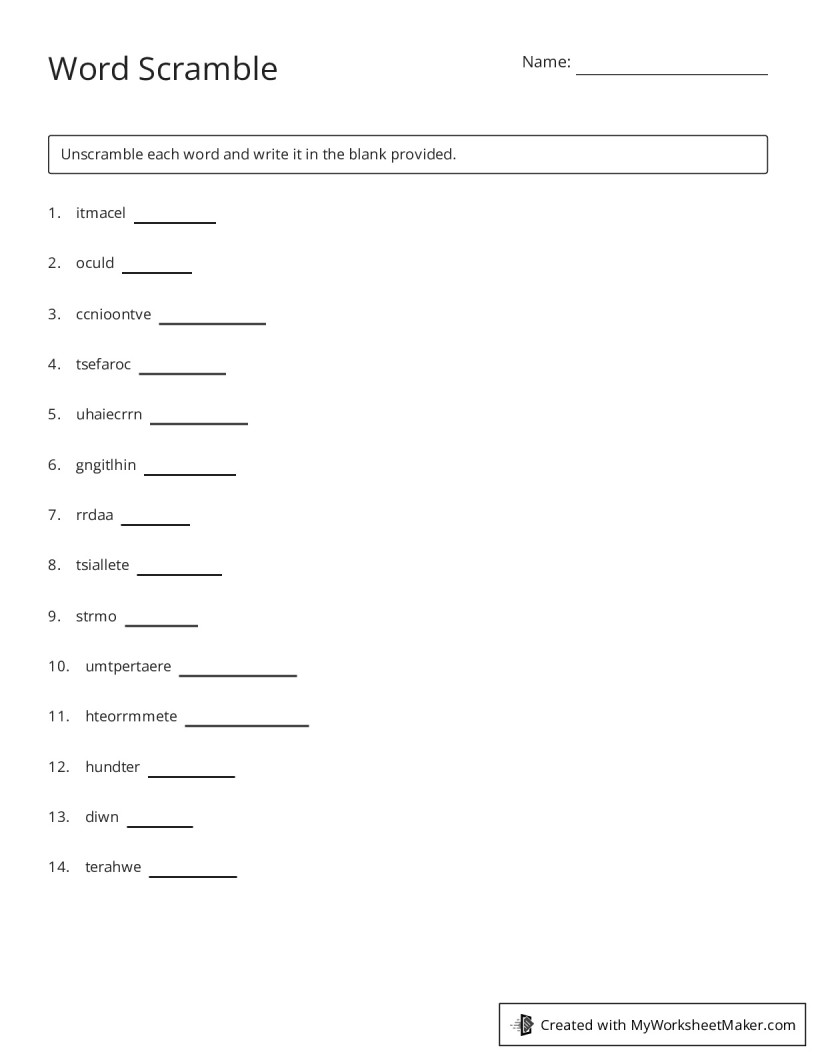 Word Scramble - My Worksheet Maker: Create Your Own Worksheets