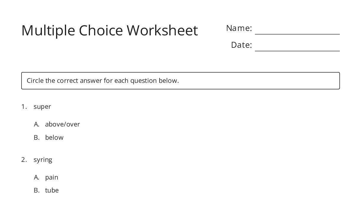 Multiple Choice Worksheet - My Worksheet Maker: Create Your Own Worksheets