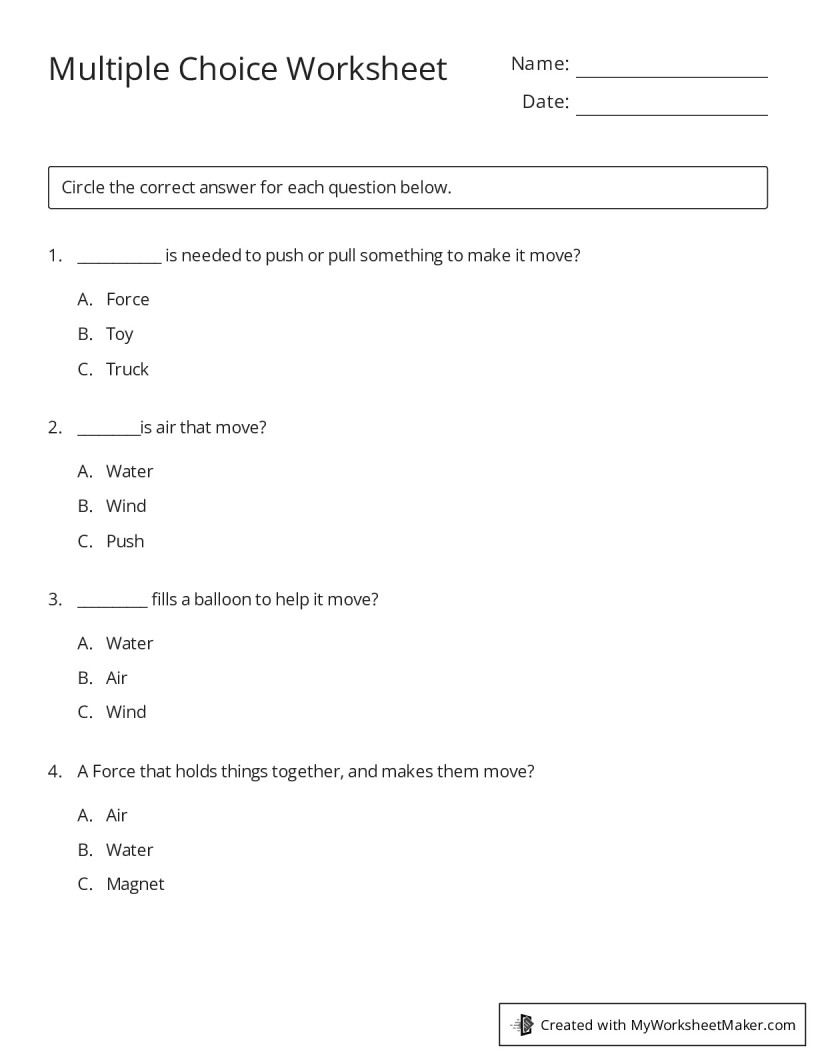 Multiple Choice Worksheet - My Worksheet Maker: Create Your Own Worksheets