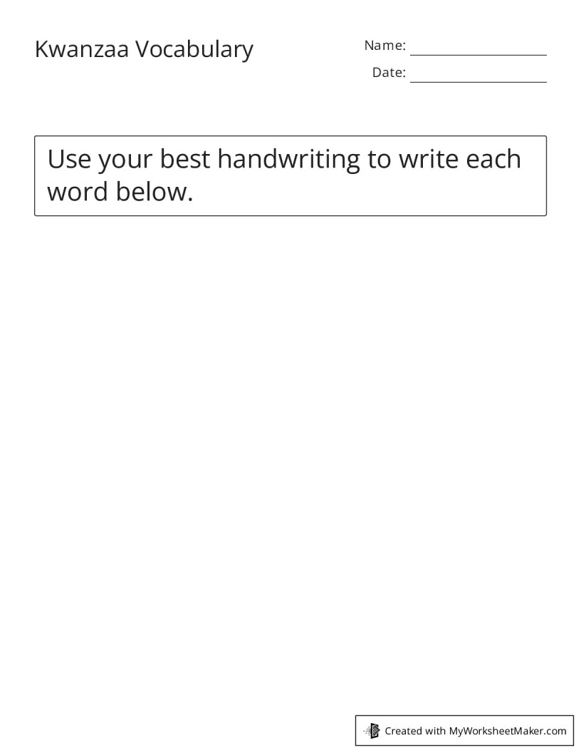 Kwanzaa Vocabulary - My Worksheet Maker: Create Your Own Worksheets